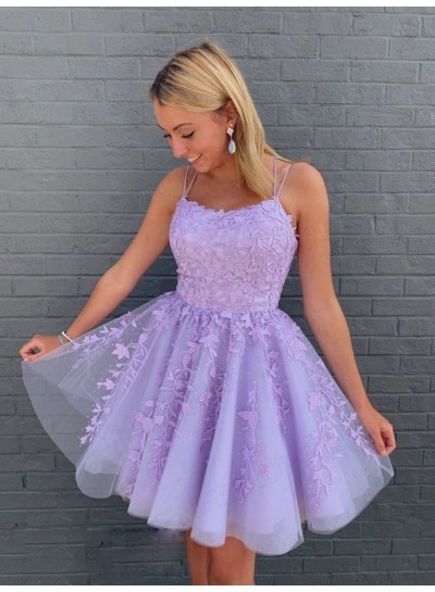 2024 A-line Princess Applique Tulle Spaghetti Straps Sleeveless Lilac ...