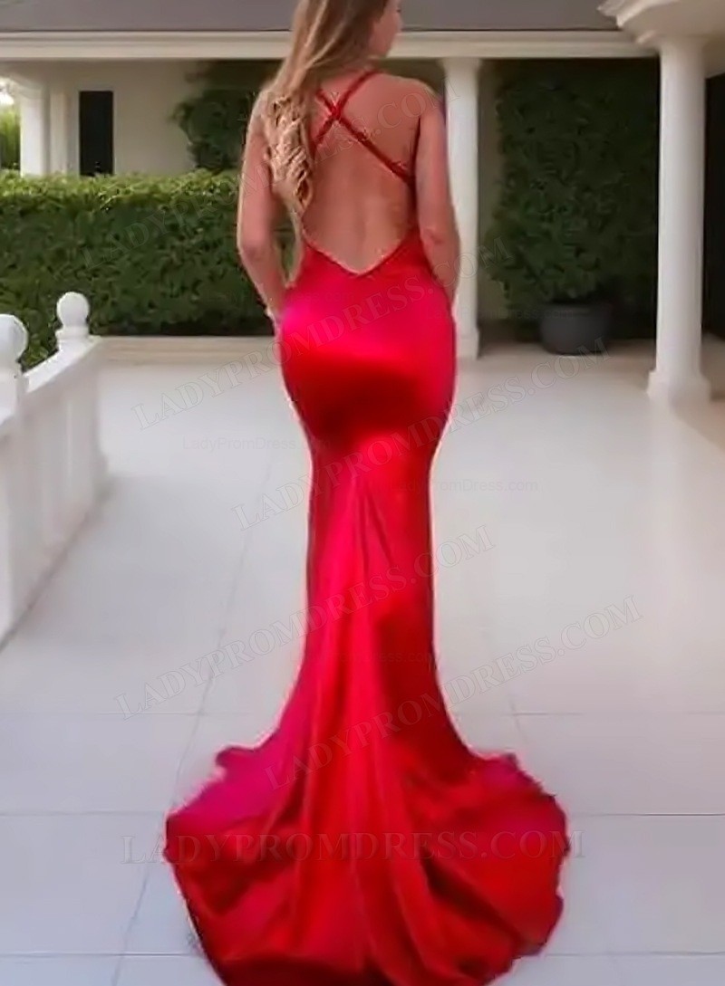 2026 Mermaid/Trumpet Red Side Slit Backless Prom Dresses
