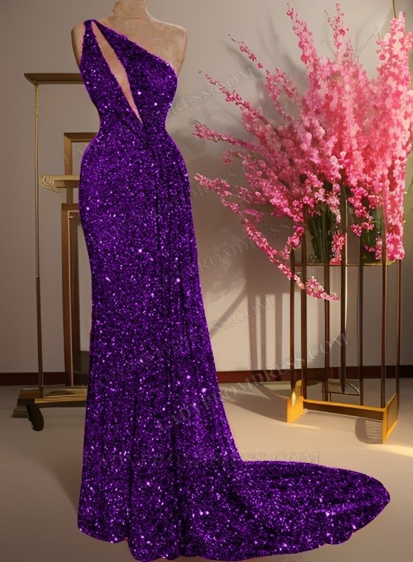 Sheath Red Sequence Long One Shoulder 2025 Prom Dresses