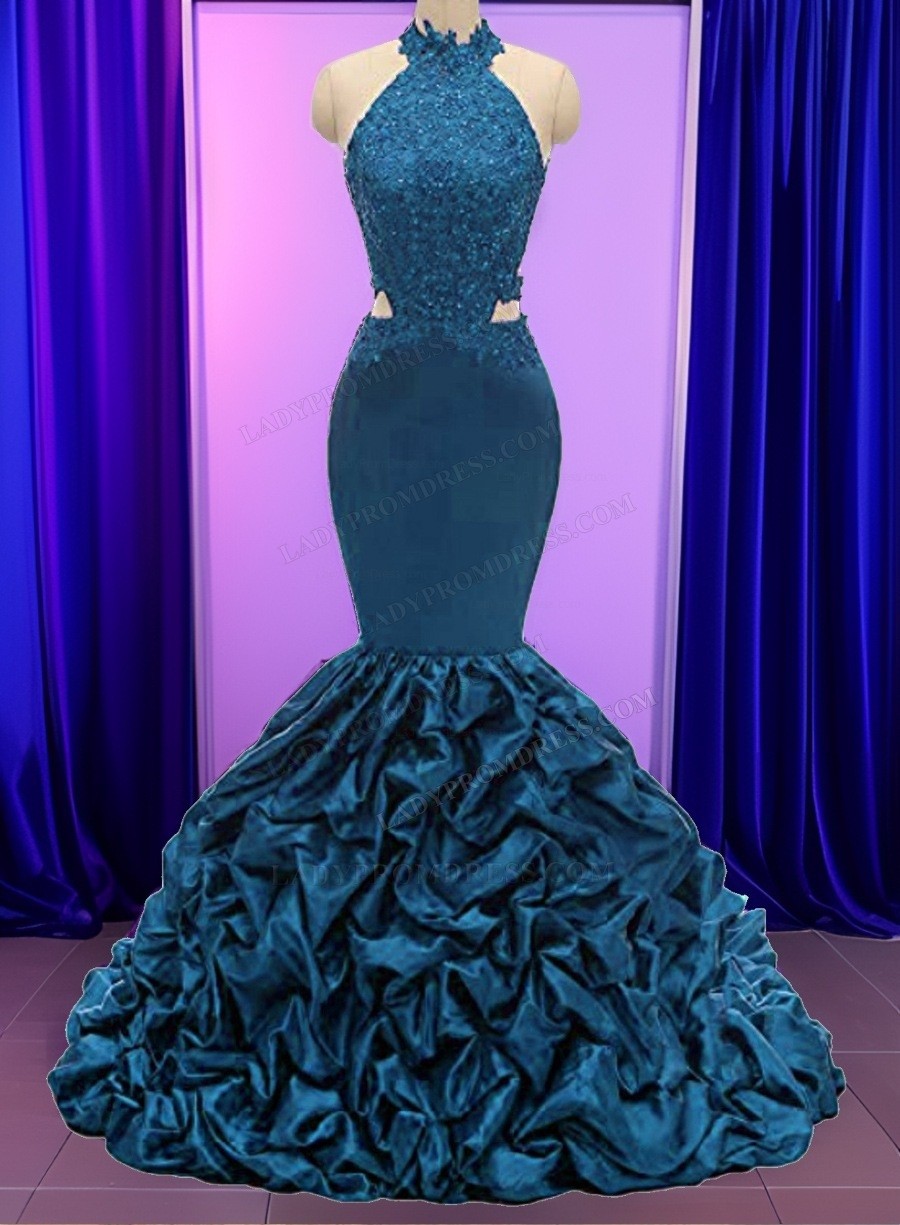 Mermaid Purple High Neck Open Back Silk Like Satin Long Prom Dresses 2024