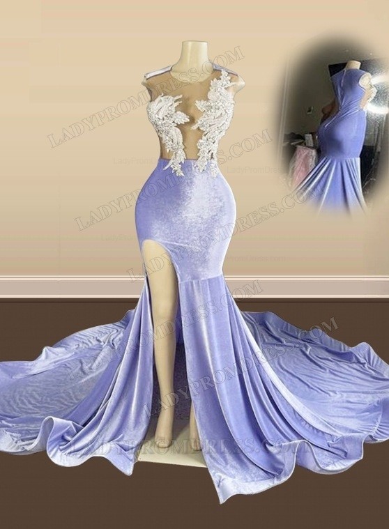 2026 Lavender Sheath Beaded Elastic Satin Long Prom Dresses